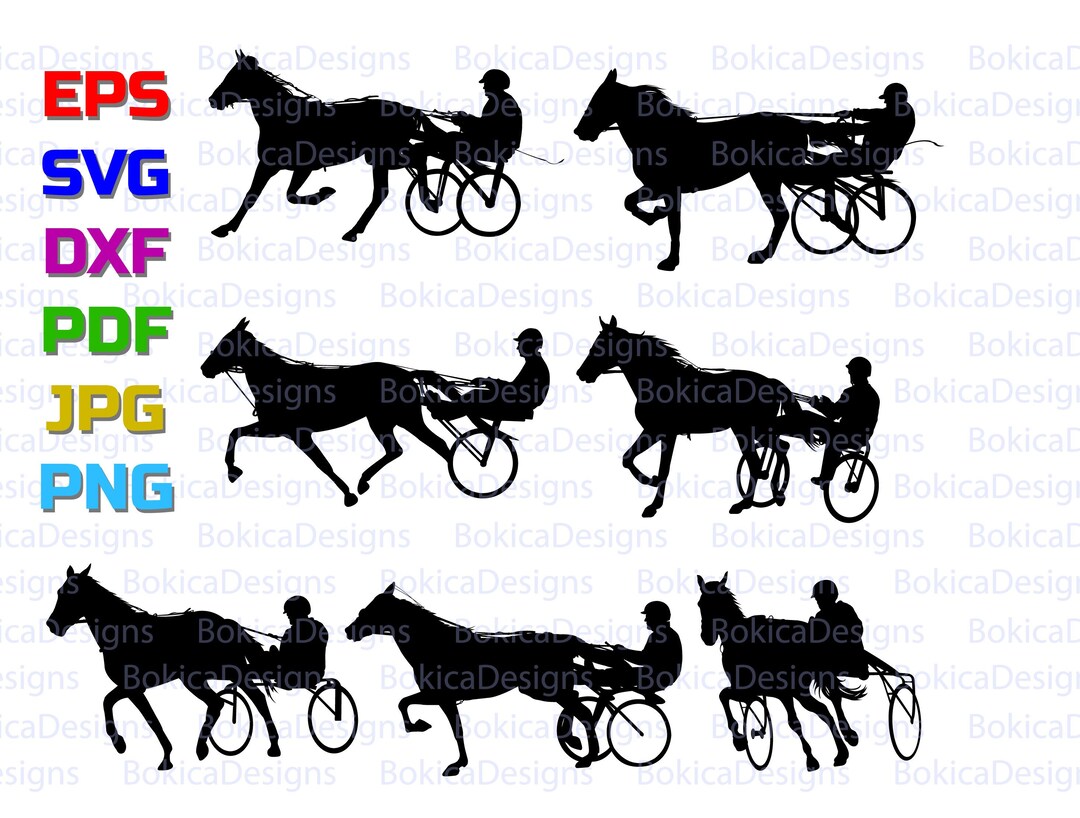 Harness Racing Silhouettes, Trotters, Horses, Equestrian Sport, EPS ...