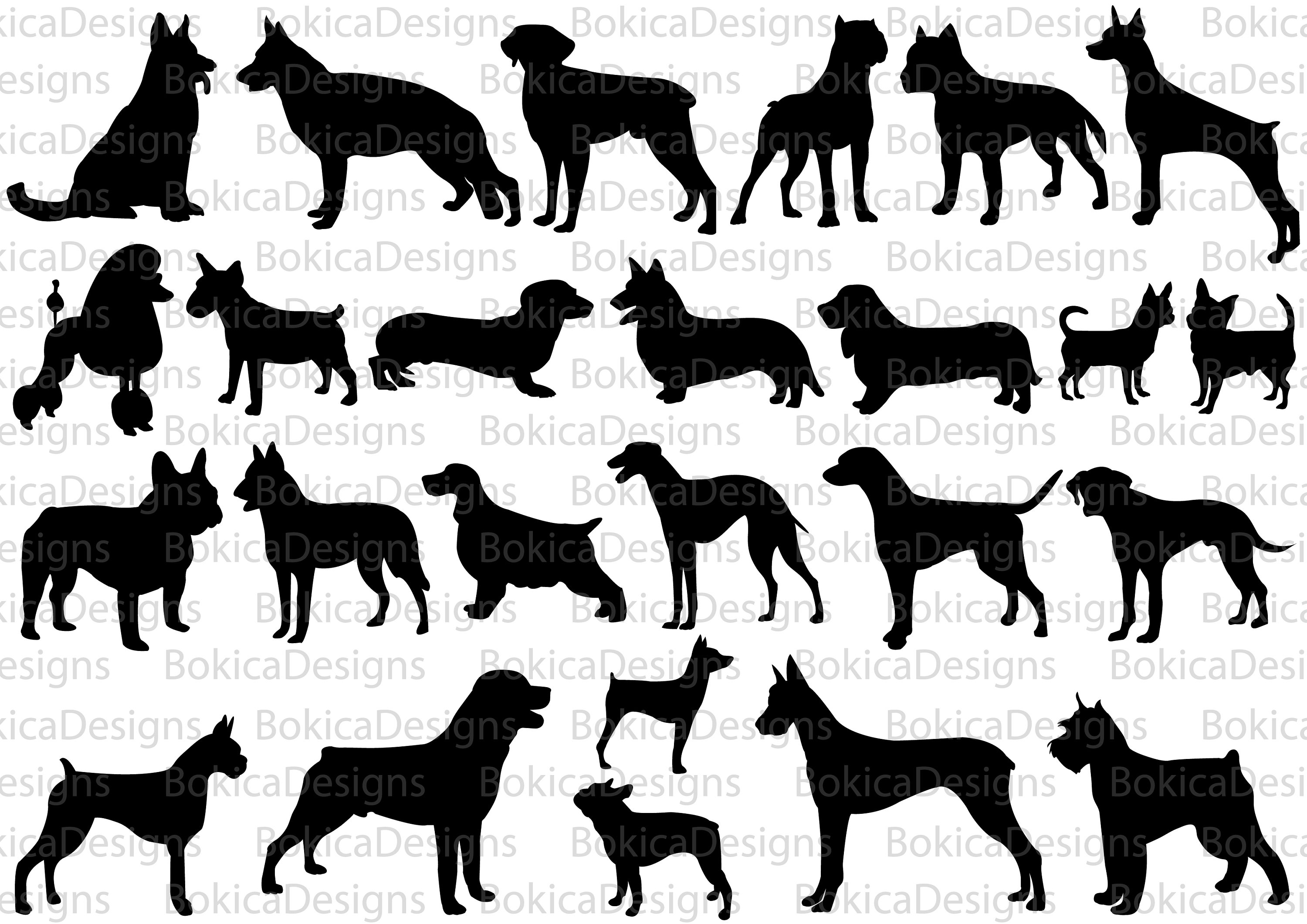 Dogs Silhouettes, Dogs Clipart, Dogs SVG, Dogs EPS, Dogs PDF, Printable ...