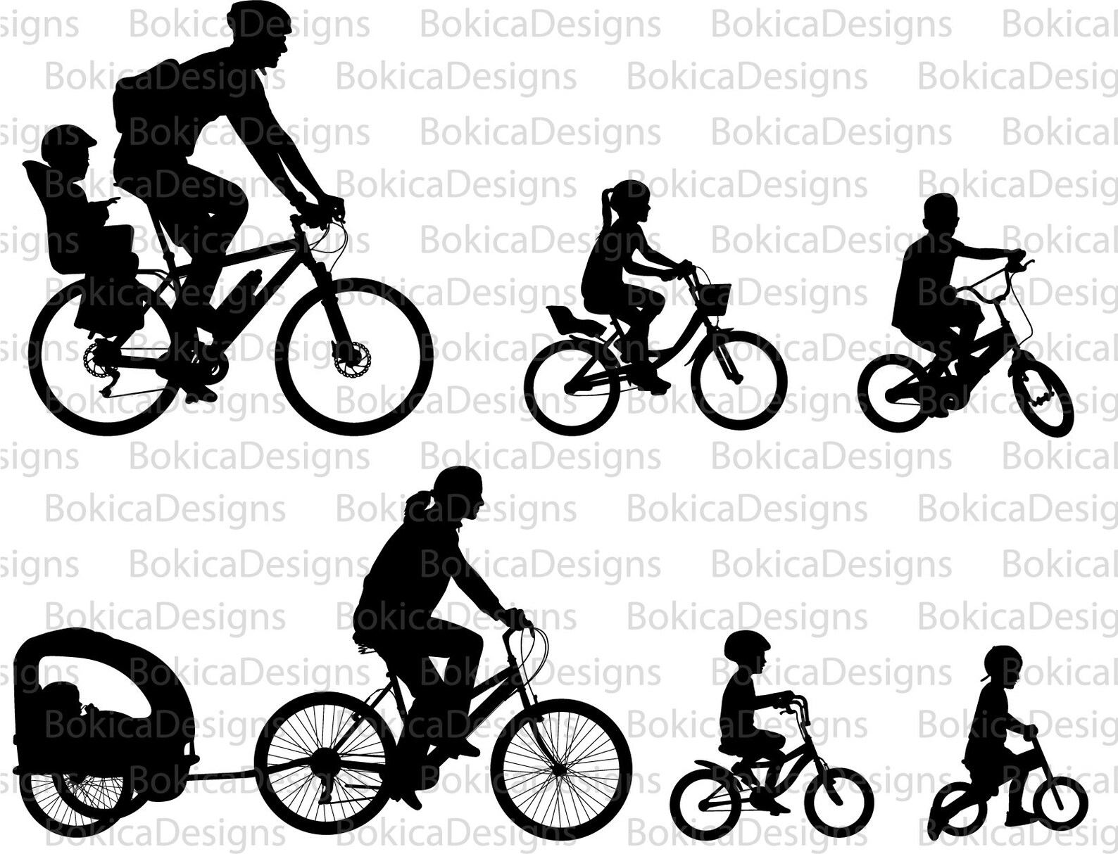 Family CYCLING Collection of Family Cycling Silhouettes ,family Cycling ...
