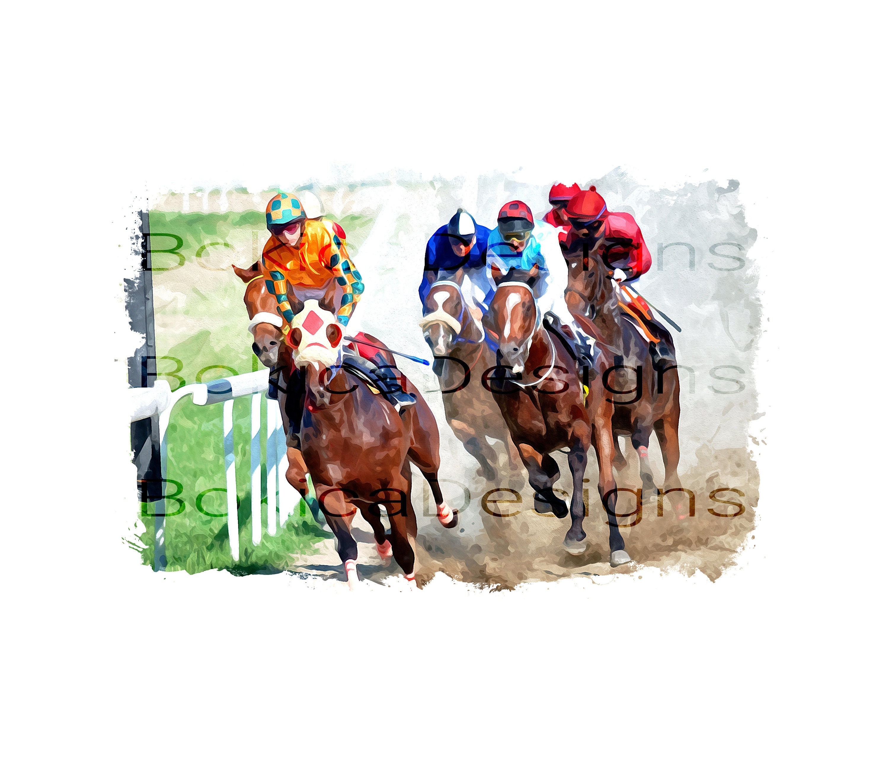 Horse Racing Watercolor Digital Artwork 20x30cm JPG TIF - Etsy