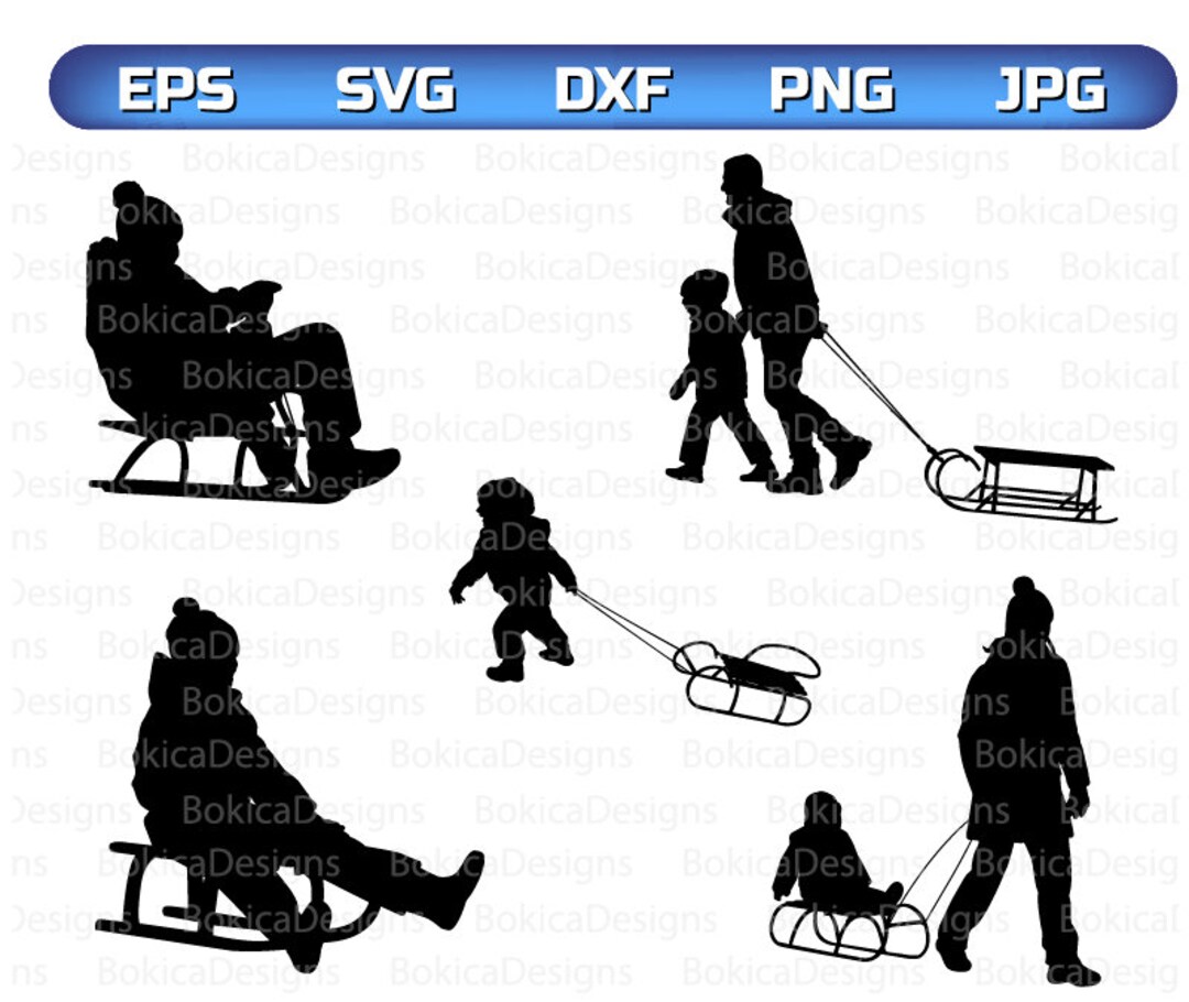 Sledding Silhouettes Svg,eps,dxf,pdf Vector Artwork,printable,easy ...