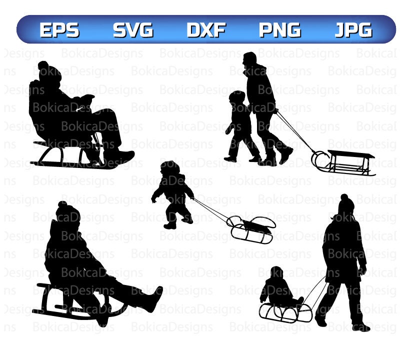 Sledding Silhouettes Svgepsdxfpdf Vector (Instant Download) - Etsy