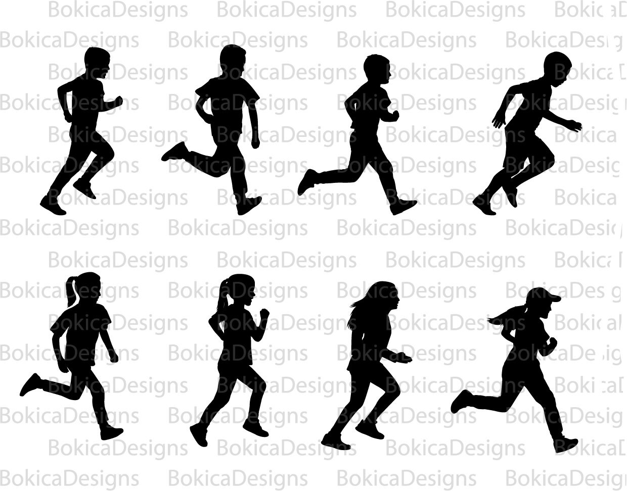 Kids Running Silhouette, Kids Running Clipart, Kids Running SVG, Kids ...