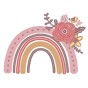 Pink Floral Rainbow Embroidery Design, 5 Sizes, Instant Download - Etsy