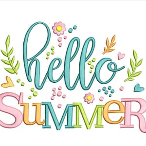 Hello Summer Machine Embroidery Design, 3 Sizes, Instant Download - Etsy