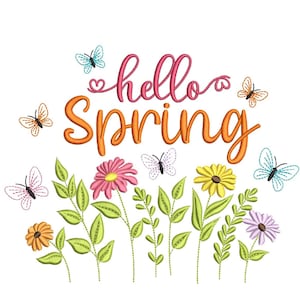 Hello Spring Embroidery Design, 4 Sizes, Instant Download - Etsy