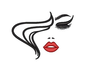 Beautiful Woman Face With Red Lips Embroidery Design Lush | Etsy