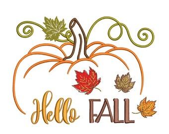 Hello Pumpkin Embroidery Design, Autumn Embroidery File, Thanksgiving ...