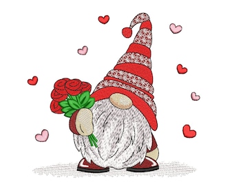 Valentine's Day Gnome Embroidery Design, 3 Sizes, Instant Download - Etsy