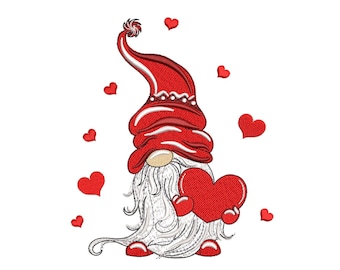 Valentine's Day Gnome Embroidery Design 3 Sizes Instant - Etsy