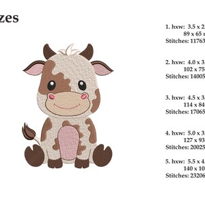 Baby Cow Embroidery Design, Farm Animal Embroidery File, 5 Sizes ...