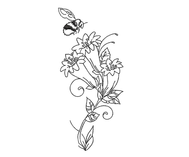 Bee and Flower Embroidery Design 3 Sizes Instant Download - Etsy