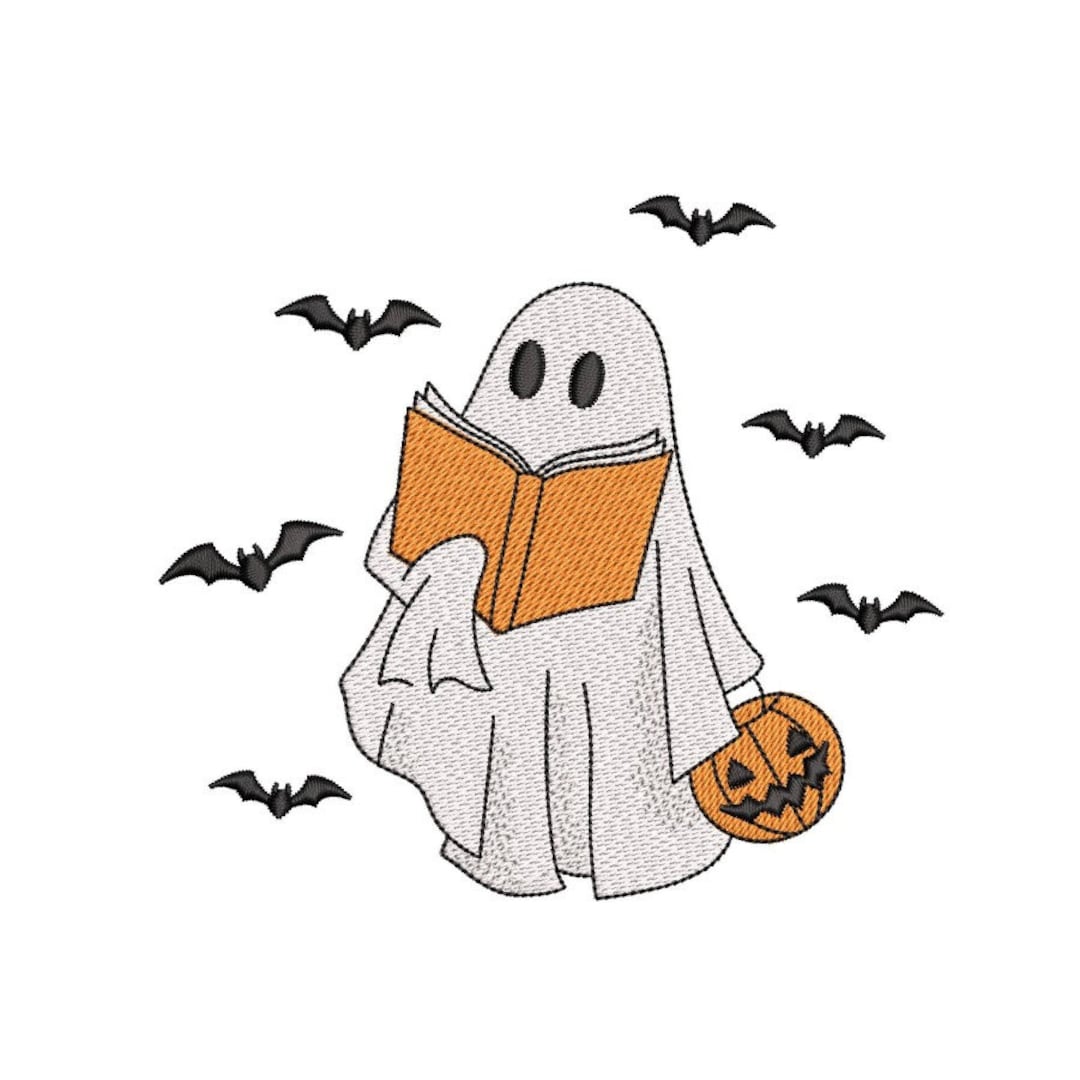 Ghost Reading Book Embroidery Design, Halloween Machine Embroidery ...