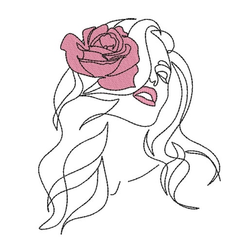 Line Art Woman With Flower Embroidery Design - Etsy