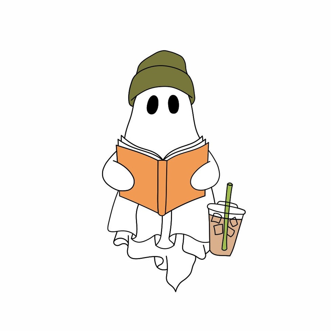 Cute Ghost Reading Book Png, Ghost Ice Coffee Png, Halloween Ghost Png ...