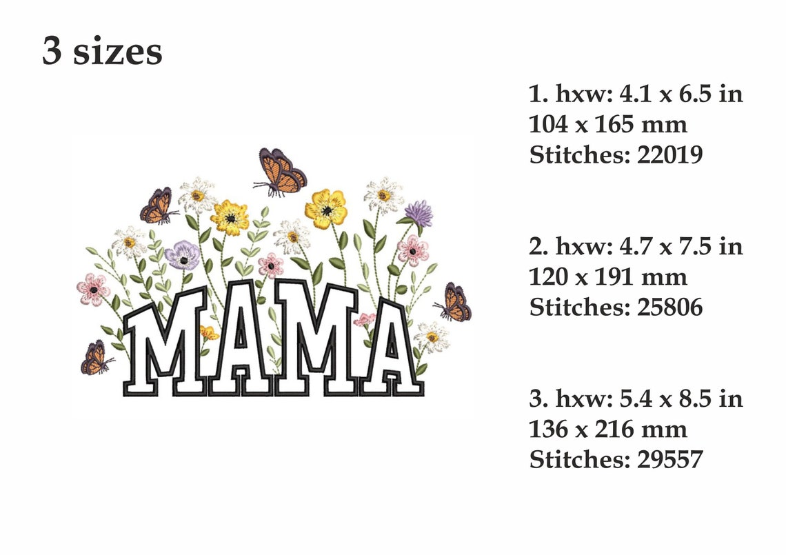 Mama Flower Embroidery Design, 3 Sizes, Instant Download - Etsy