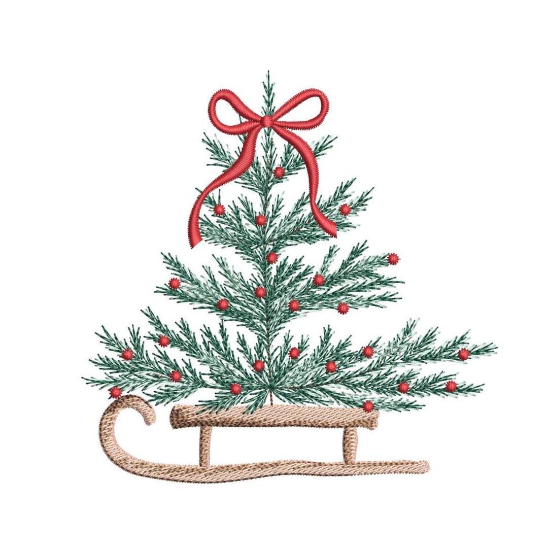 Christmas Tree Sled With Bow & Ornaments Embroidery Design, 4 Sizes ...