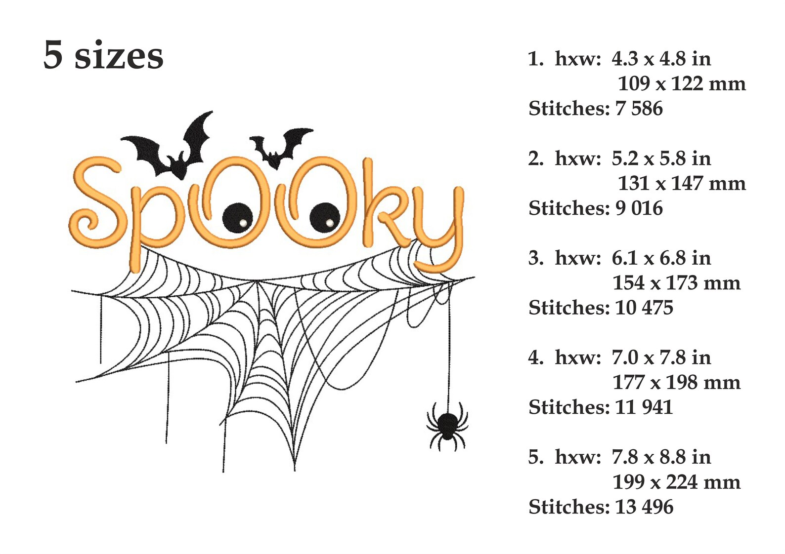Spooky Embroidery Design Halloween Embroidery File 5 Sizes - Etsy