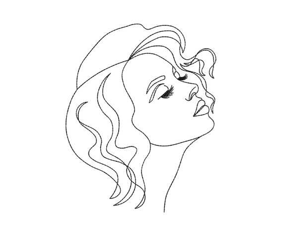 Beautiful Young Woman Machine Embroidery Design Line Art | Etsy
