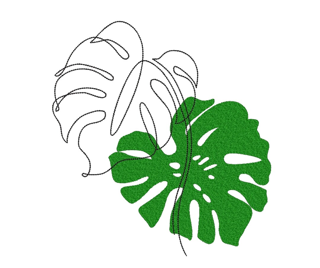 Monstera Leaf Embroidery Design, One Line Art Embroidery Design, 5 ...
