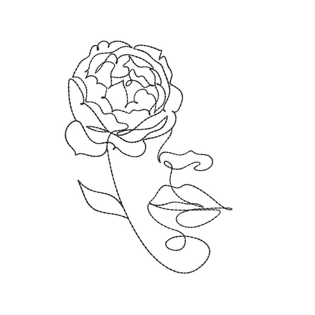 Woman With Flowers Embroidery Design, Line Art Embroidery File, 6 Sizes ...