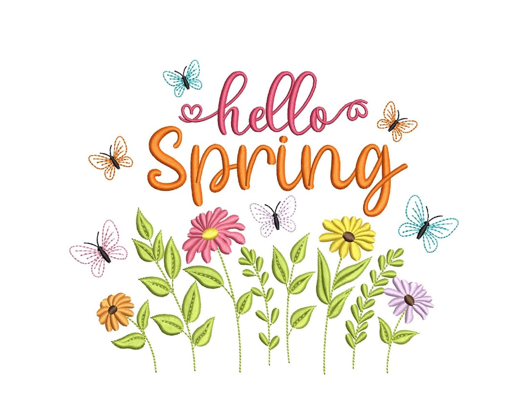 Hello Spring Embroidery Design, 4 Sizes, Instant Download - Etsy