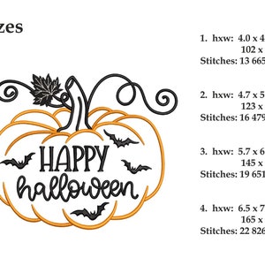 Pumpkin Machine Embroidery Design, Happy Halloween Embroidery File, 4 ...