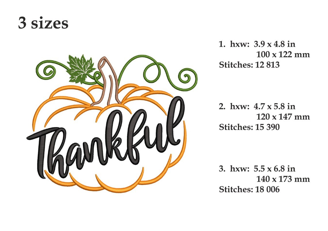 Thankful Embroidery Design 3 Sizes Instant Download - Etsy