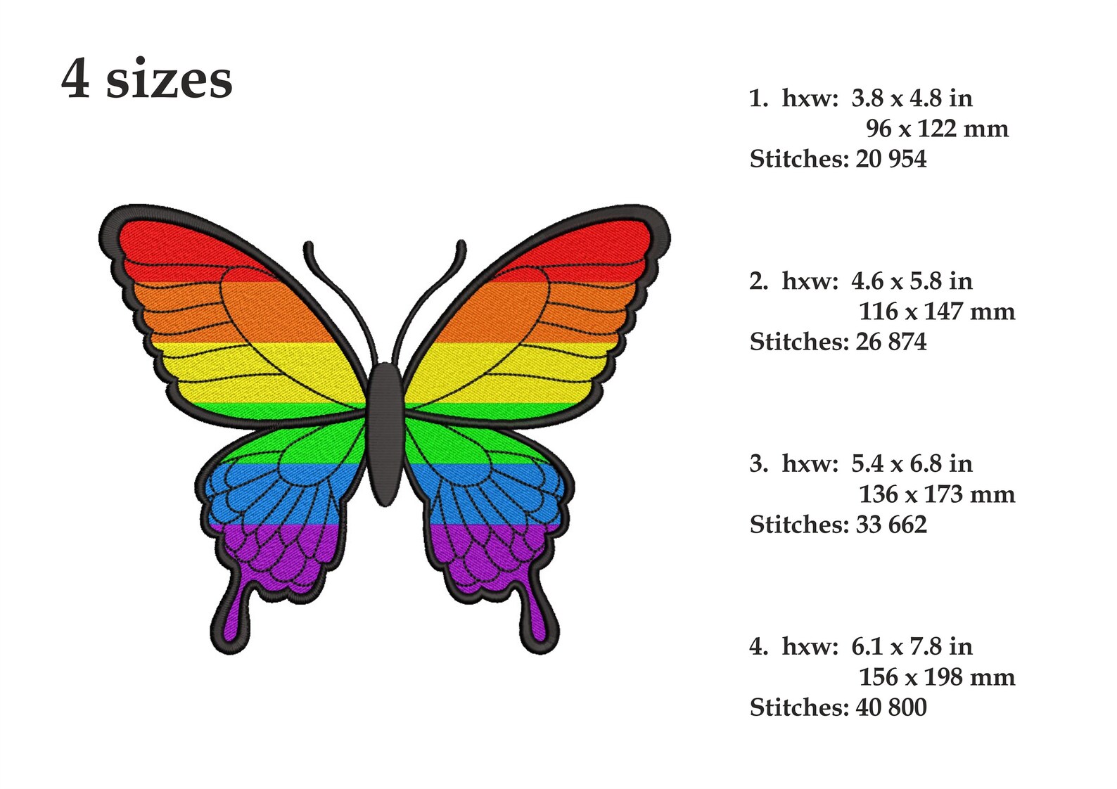 Pride Butterfly Embroidery Design, 4 Sizes, Instant Download - Etsy
