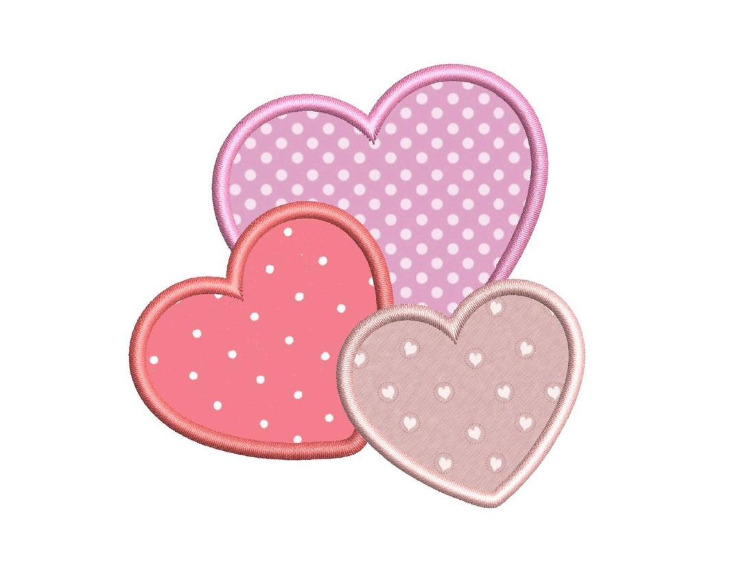 Applique Hearts Embroidery Design, Valentines Embroidery File, 4 Sizes ...