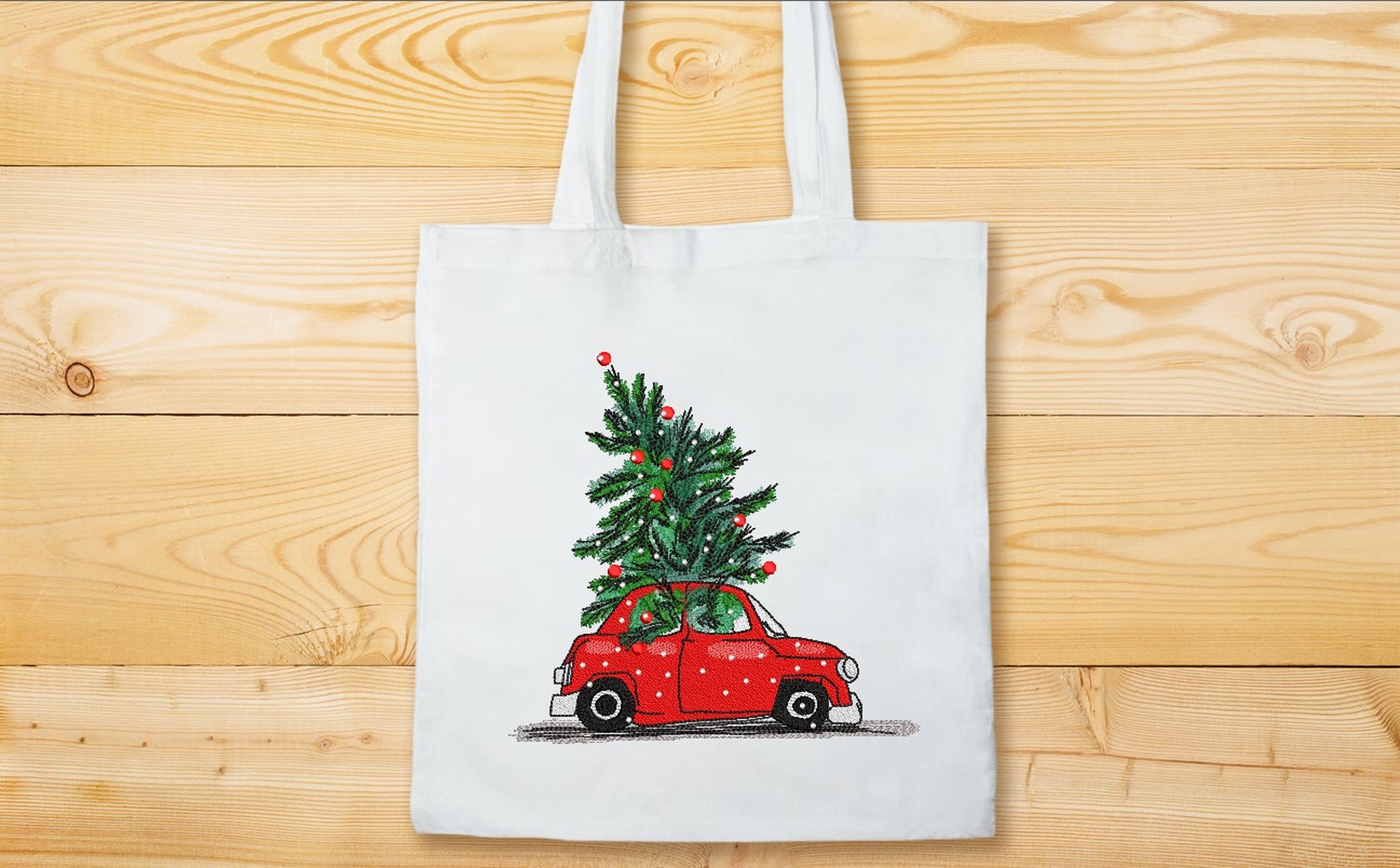 Christmas Tree Embroidery Design Vintage Car Embroidery File - Etsy