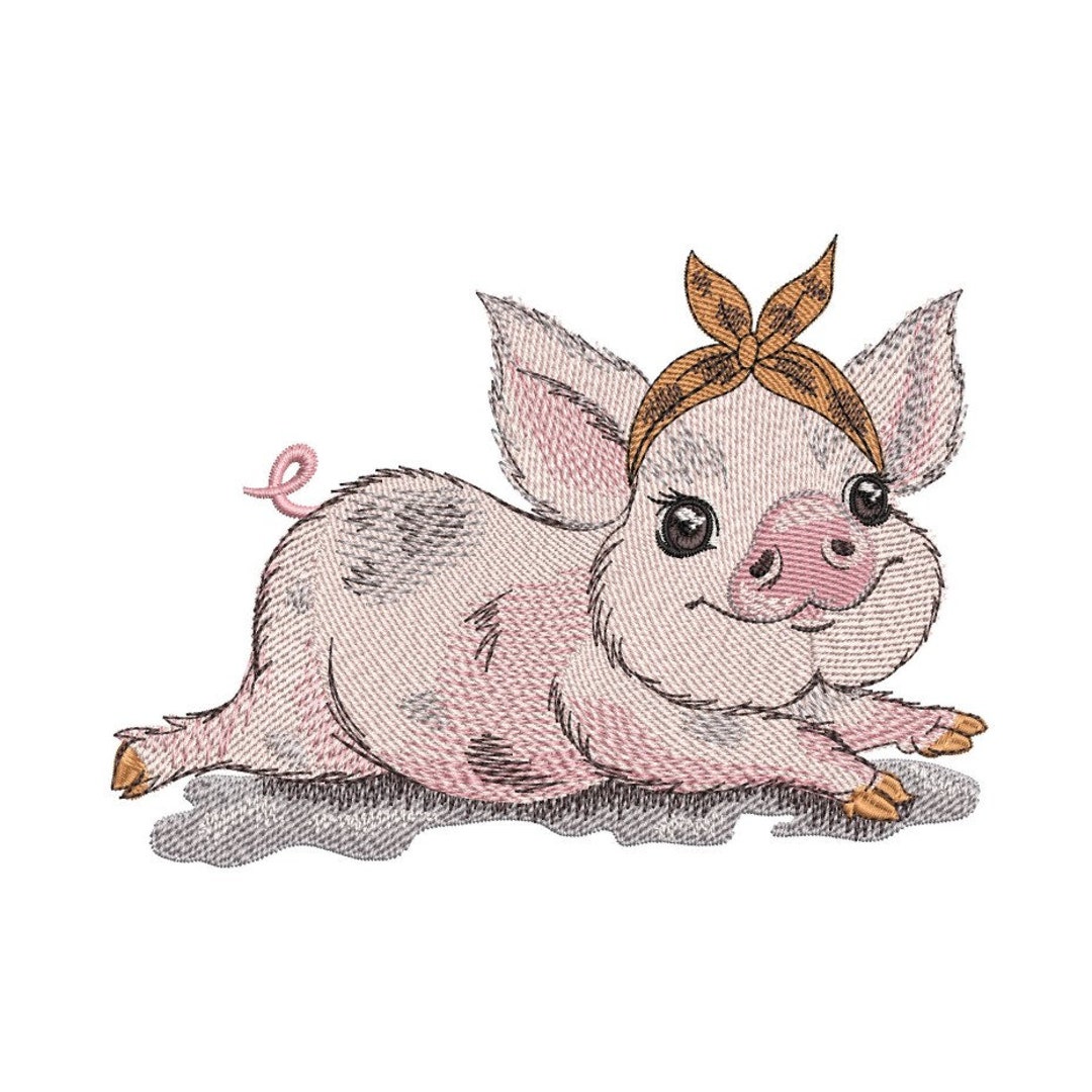 Pig With Bandana Embroidery Design, Piglet Embroidery File, Farm Piglet ...