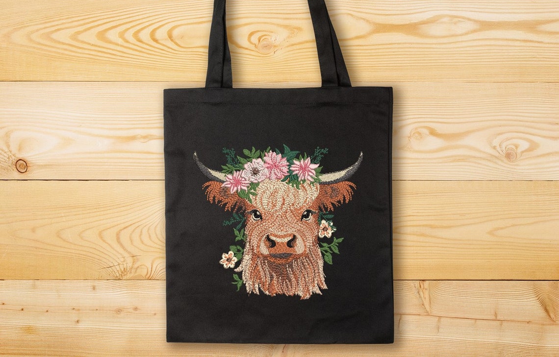 Floral Highland Cow Embroidery Design, Farm Animal Machine Embroidery ...