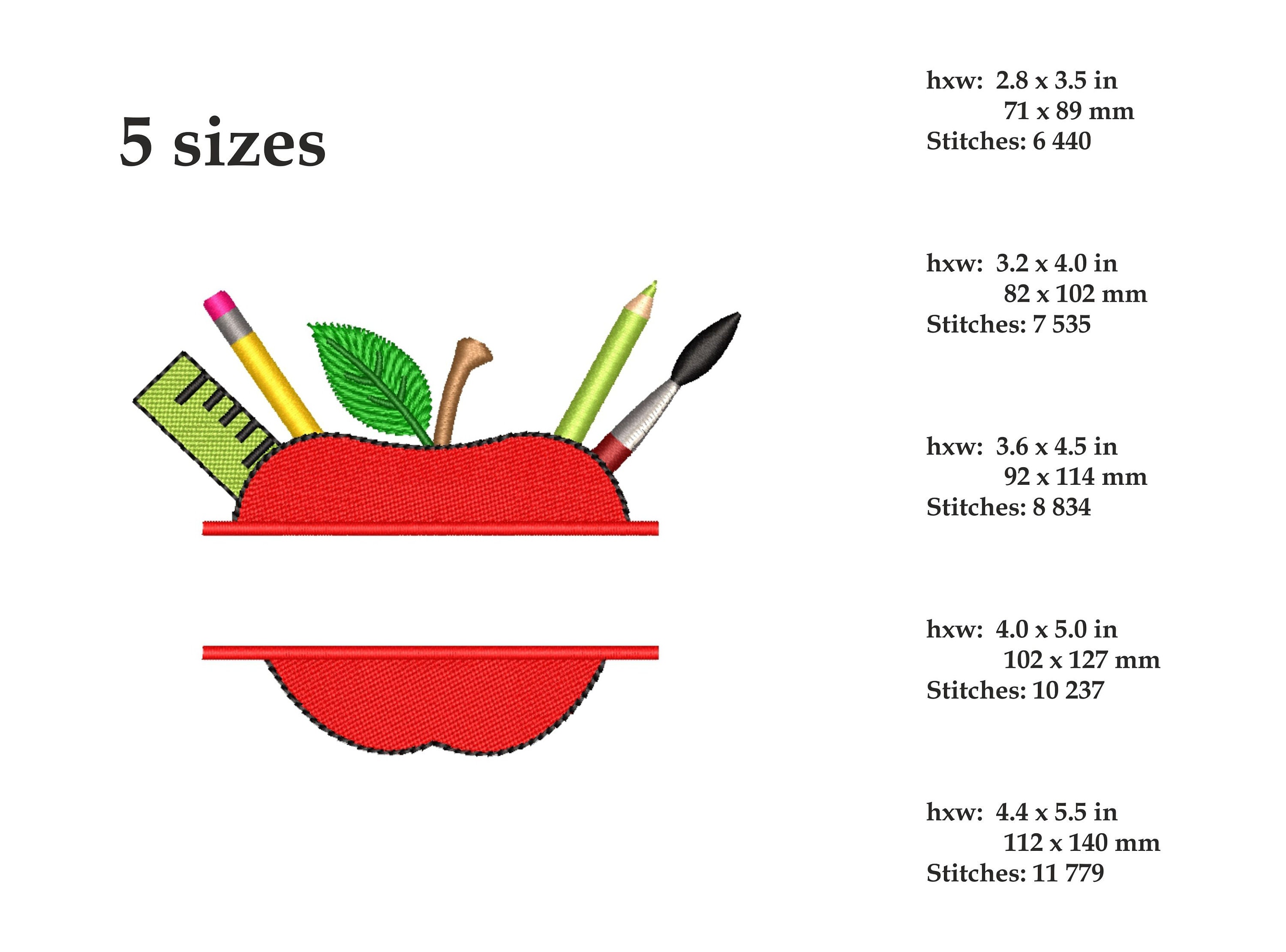 Split apple embroidery design Back to school embroidery file | Etsy