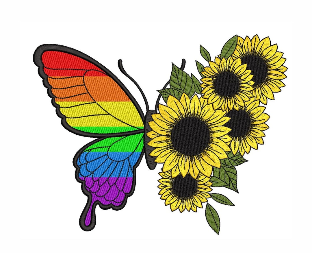 Sunflower Pride Butterfly Embroidery Design, 3 Sizes, Instant Download ...