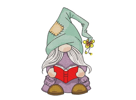 Reading Gnome Embroidery Design 4 Sizes Instant Download - Etsy