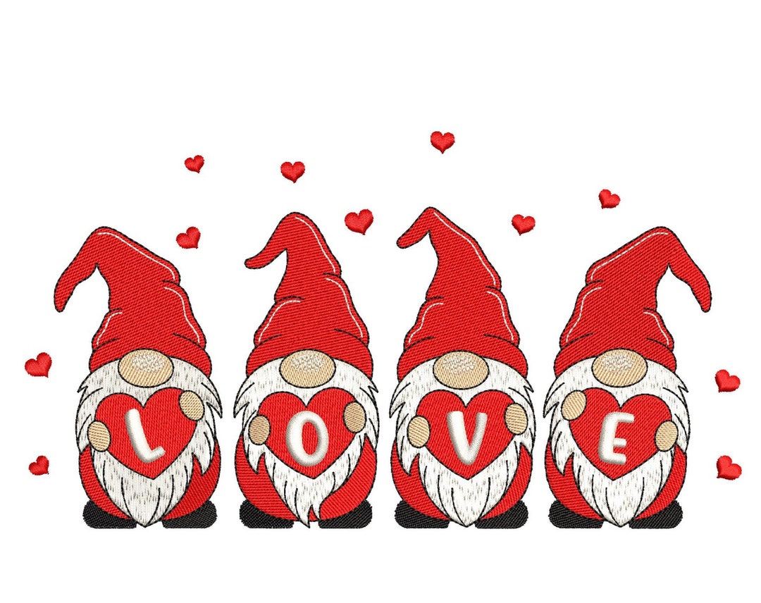 Valentine Gnomes Embroidery Design, Valentine's Day Embroidery File, 4 ...