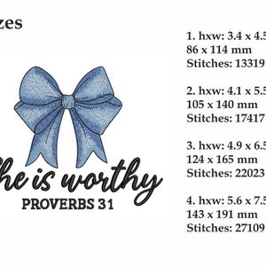 She is Worthy Proverbs 31 Embroidery Design, Bow Embroidery File, 4 ...