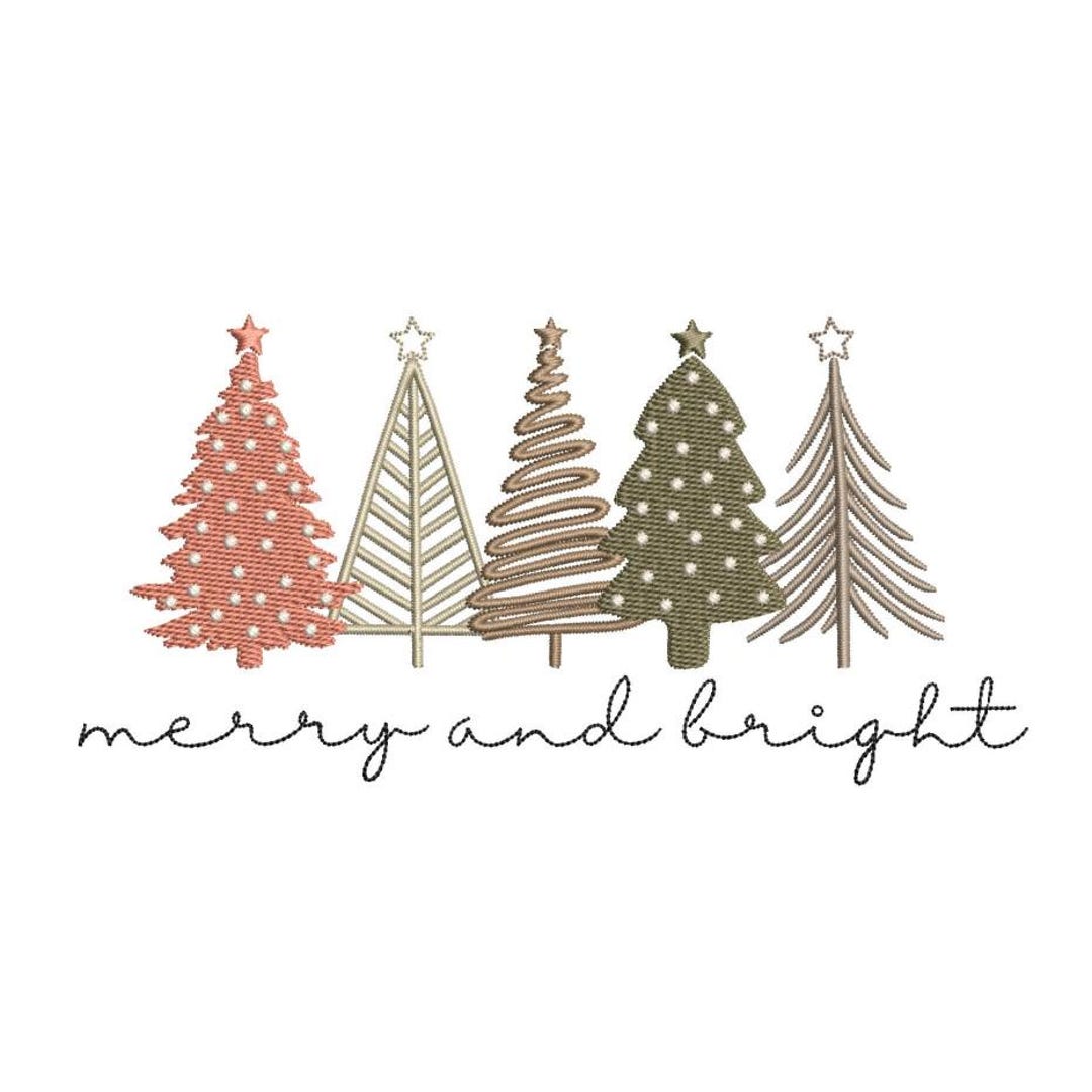 Merry and Bright Embroidery Design, Merry Christmas Embroidery Design ...