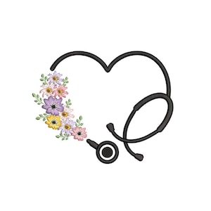 Stethoscope Flower Heart Machine Embroidery Design, Monogarm Embroidery ...