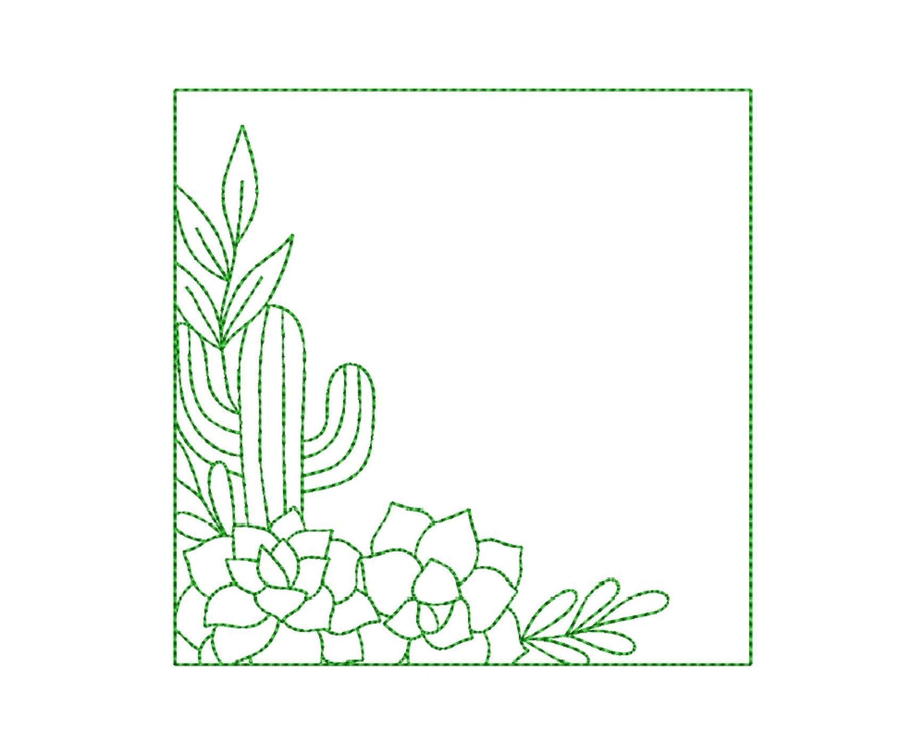 Cactus Frame Embroidery Design 5 sizes Instant Download | Etsy