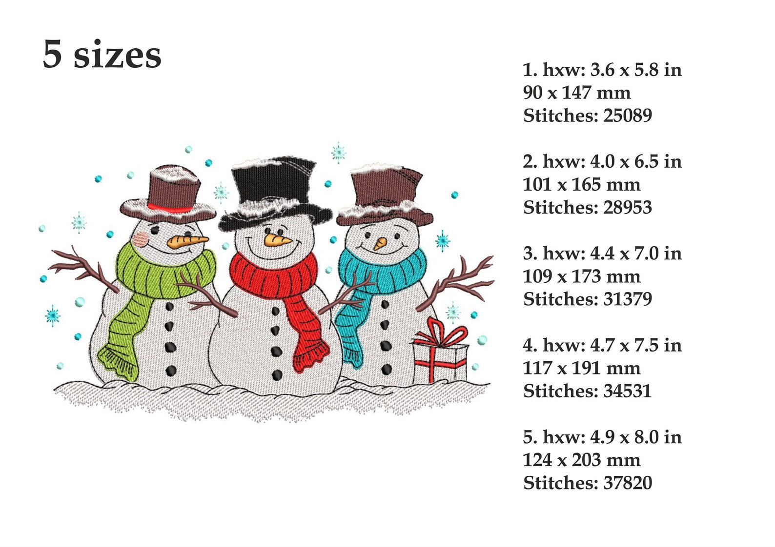 Snowmen Embroidery Design Christmas Embroidery File 5 Sizes - Etsy