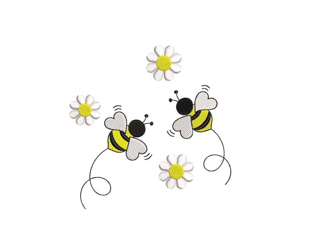 Bee and Daisies Embroidery Design, 4 Sizes, Instant Download - Etsy
