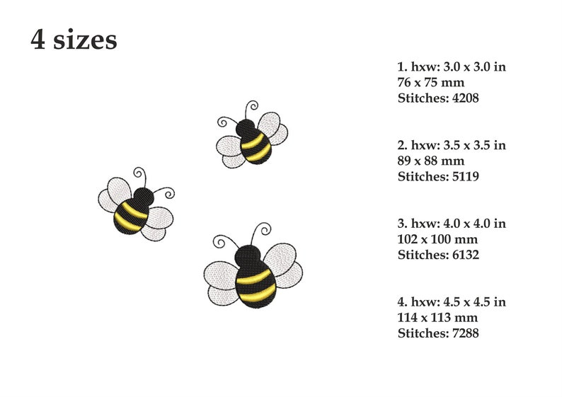 Triple Bee Embroidery Design, Animal Embroidery Design, 4 Sizes ...