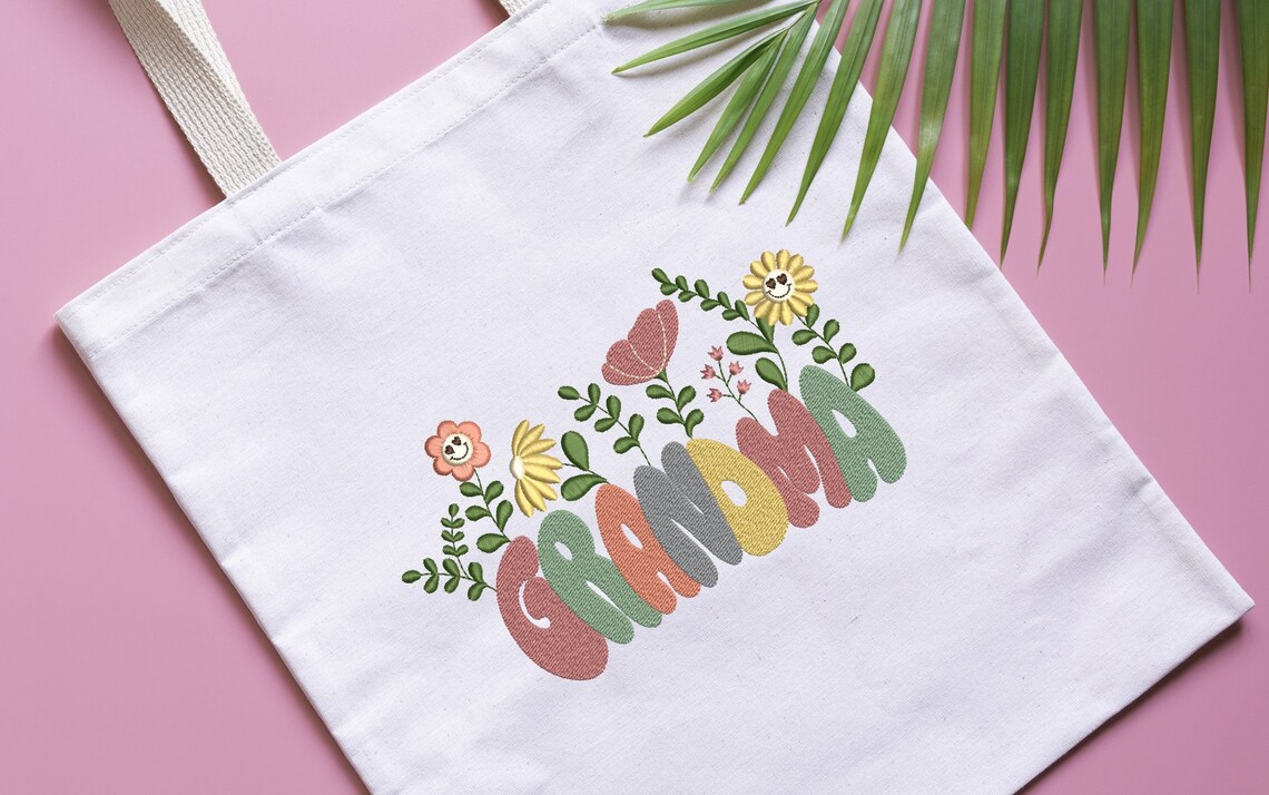 Groovy Grandma Flower Embroidery Design, Retro Grand Mother Popular ...
