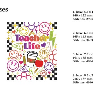 Teacher Life Embroidery Design, Teacher Gift Embroidery File, 4 Sizes ...
