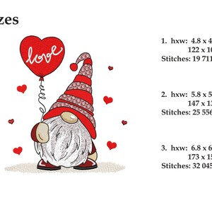 Valentine Gnome Embroidery Design, Valentine's Day Embroidery File, 3 ...