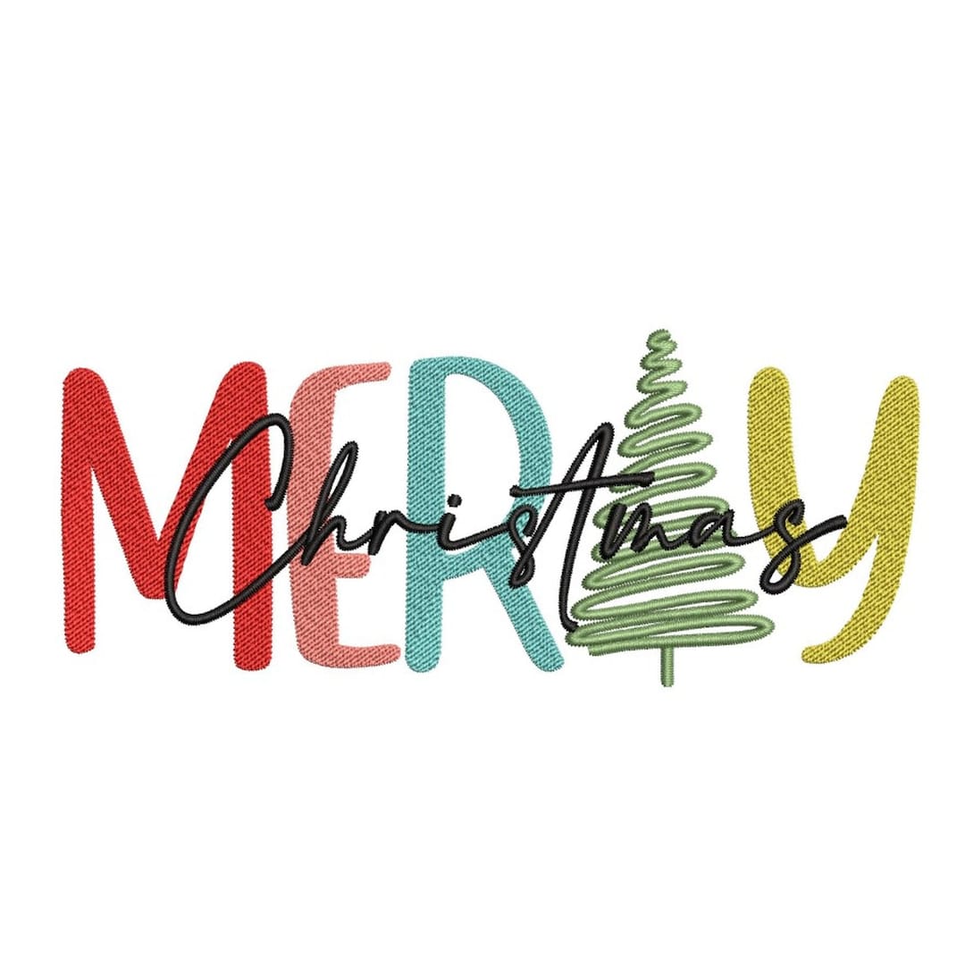 Merry Christmas Embroidery Design, Christmas Tree Embroidery File, Xmas ...