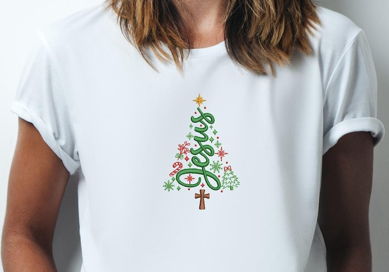 Jesus Embroidery Design, Christmas Tree Embridery, Christian Merry ...