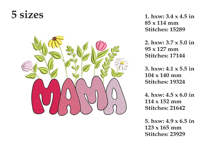 Mama Flower Embroidery Design 5 Sizes Instant Download - Etsy